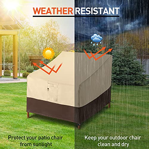 Arcedo Waterproof Outdoor Chair Cover Clearance, Heavy Duty Patio Furniture Cover, Lounge Chair Cover for Lawn Garden Deep Seat, All Weather Protection, 32" L x 40" W x 30" H, Beige & Brown