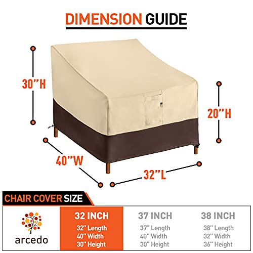 Arcedo Waterproof Outdoor Chair Cover Clearance, Heavy Duty Patio Furniture Cover, Lounge Chair Cover for Lawn Garden Deep Seat, All Weather Protection, 32" L x 40" W x 30" H, Beige & Brown