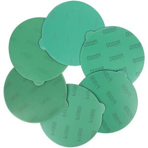 lotfancy 6 inch psa sanding discs with tabs, 30pcs 400 600 800 1000 1500 2000 grit self adhesive wet dry green film sandpaper assortment, random orbital sander fine grit sand paper