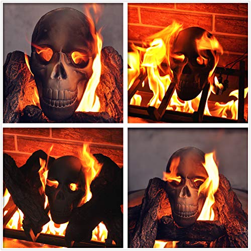 Myard Hollow Eye Sockets Human Skull Fire Gas Log for NG, LP Wood Fireplace, Firepit, Campfire, Home Decor, BBQ (Qty 1, Black)