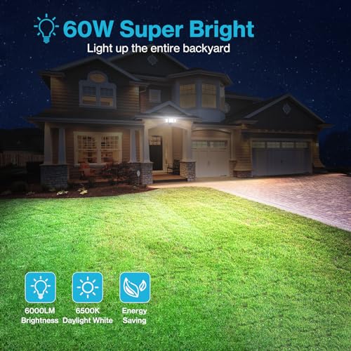 Olafus 60W Flood Lights Outdoor, Switch Controlled 6000LM LED Security Lights, IP65 Waterproof Outside Floodlights, 6500K Exterior Flood Light Fixture Wired for House Yard Porch Eave Brown