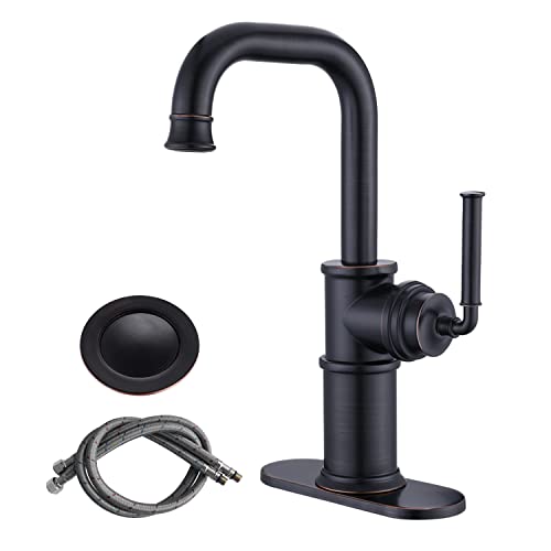 RKF Single-Handle Swivel Spout Bathroom Sink Faucet with Metal Pop-up Drain with Overflow and CUPC Water Lines,Bar Sink Faucet,Small Kitchen Faucet Tap, (ORB, Square)