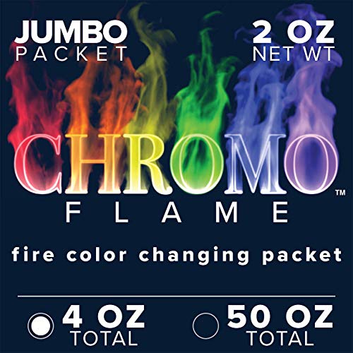 CHROMO FLAME Fire Color Changing Packets for Fire Pit, Campfire, Bonfire, Outdoor Fireplace | Mystic, Colorful, Magic, Rainbow Flames | 4 oz Total, 2-2 oz Jumbo Packets