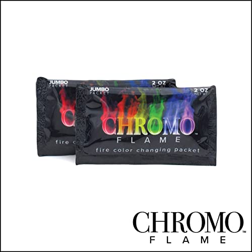 CHROMO FLAME Fire Color Changing Packets for Fire Pit, Campfire, Bonfire, Outdoor Fireplace | Mystic, Colorful, Magic, Rainbow Flames | 4 oz Total, 2-2 oz Jumbo Packets