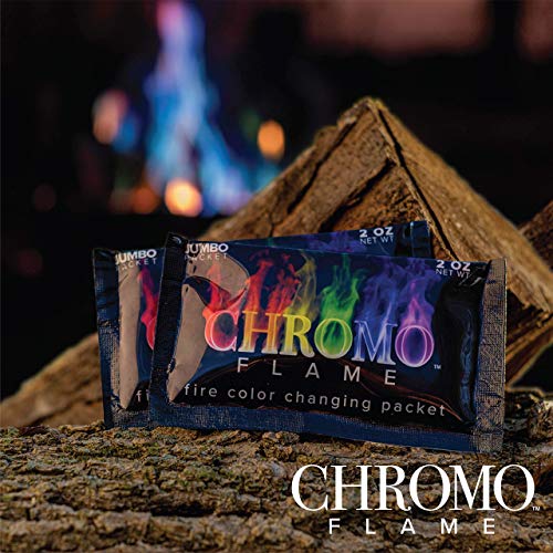 CHROMO FLAME Fire Color Changing Packets for Fire Pit, Campfire, Bonfire, Outdoor Fireplace | Mystic, Colorful, Magic, Rainbow Flames | 4 oz Total, 2-2 oz Jumbo Packets