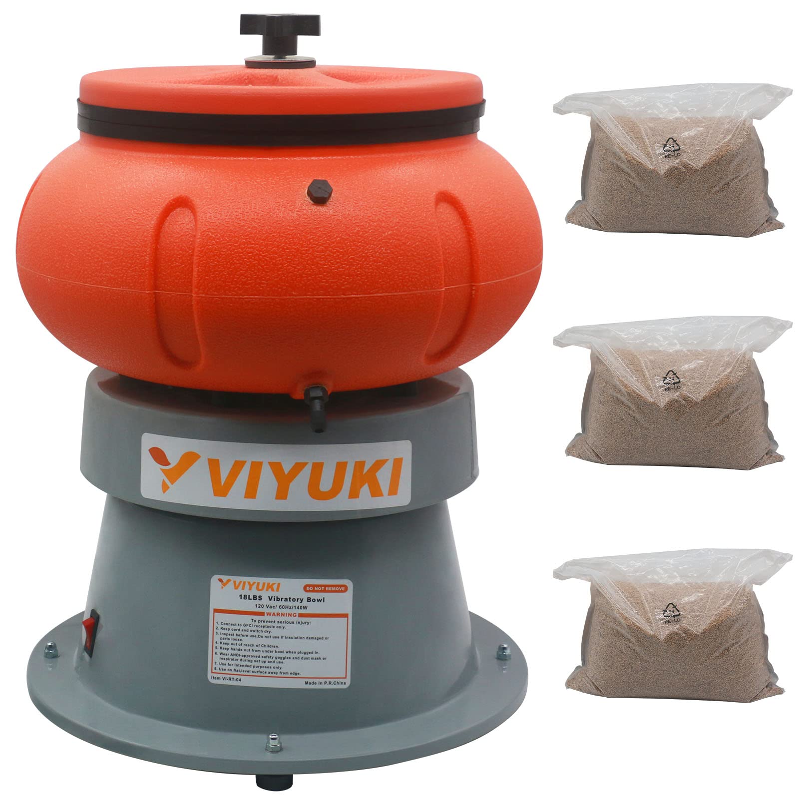 VIYUKI Electric 18LBS Vibratory Tumbler Bowl Tumbling Polishing Machine - Polishing Metal Parts(18LBS & walnut shell media)