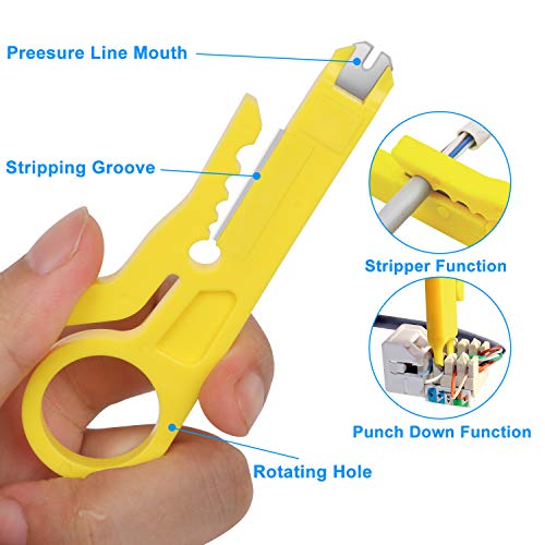 RJ45 Crimping Tool Kit Ethernet Crimp Set, RJ-11, 6P/RJ-12, 8P/RJ-45 Crimp, Cut and Strip with 20PCS CAT5 CAT5e Connectors, Covers,1 Network Cable Tester 1 Wire Stripper