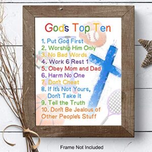 The Ten Commandments for Boys - Bible Verse Religious Christian Scripture Wall Art - Kids Wall Decor, Kids Bedroom Decor, Kids Wall Art - Gift For Child, Girls Room, Nursery Poster Print - 8x10