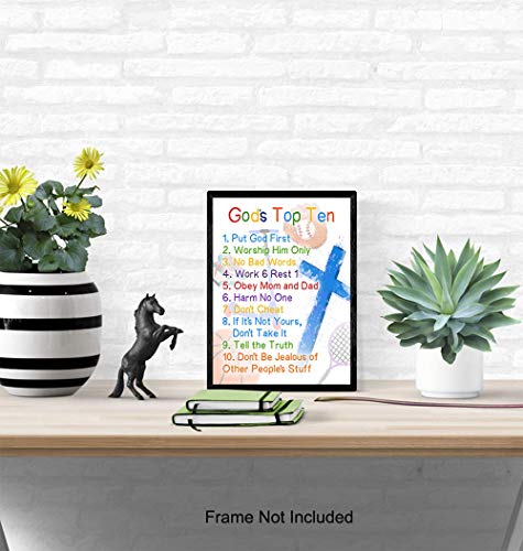 The Ten Commandments for Boys - Bible Verse Religious Christian Scripture Wall Art - Kids Wall Decor, Kids Bedroom Decor, Kids Wall Art - Gift For Child, Girls Room, Nursery Poster Print - 8x10