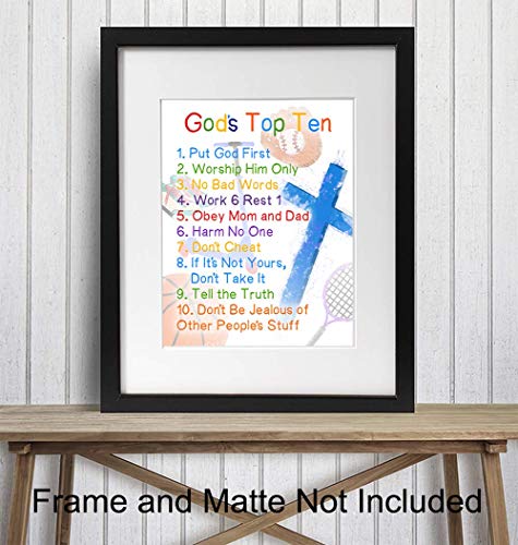 The Ten Commandments for Boys - Bible Verse Religious Christian Scripture Wall Art - Kids Wall Decor, Kids Bedroom Decor, Kids Wall Art - Gift For Child, Girls Room, Nursery Poster Print - 8x10