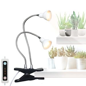 aceple led grow light, dual head desk clip lamp for indoor plants with full spectrum, adjustable gooseneck and timer setting(6/10/12h)