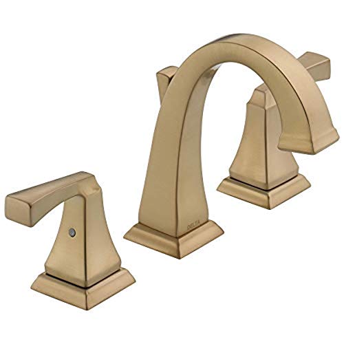 Delta Faucet Dryden Widespread Bathroom Faucet, Bathroom Faucet 3 Hole, Gold Bathroom Sink Faucet, Metal Drain Assembly, Champagne Bronze 3551-CZMPU-DST