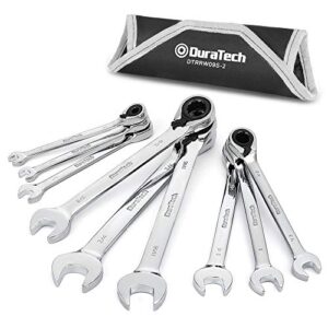 duratech reversible ratcheting combination wrench set, sae, 9-piece, open end spanner with rolling pouch, 1/4'' to 3/4", 12 point, cr-v steel