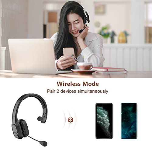 COMEXION Trucker Bluetooth Headset V5.0, Wireless Headset with Noise Canceling&Mute Microphone for Cell Phones, On Ear Bluetooth Headphone for Computer, Zoom Meetings, Skype, Home Office