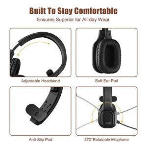 COMEXION Trucker Bluetooth Headset V5.0, Wireless Headset with Noise Canceling&Mute Microphone for Cell Phones, On Ear Bluetooth Headphone for Computer, Zoom Meetings, Skype, Home Office