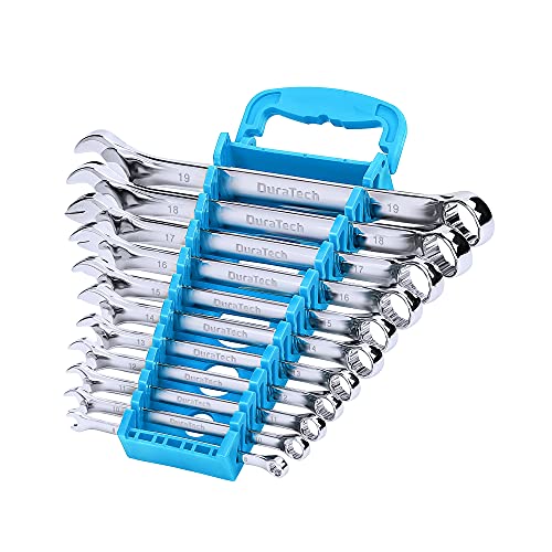 DURATECH Combination Wrench Set, Metric, 11-Piece, 8, 10, 11, 12, 13, 14, 15, 16, 17, 18, 19mm, 12-Point, CR-V Steel, Organized in Wrench Holder