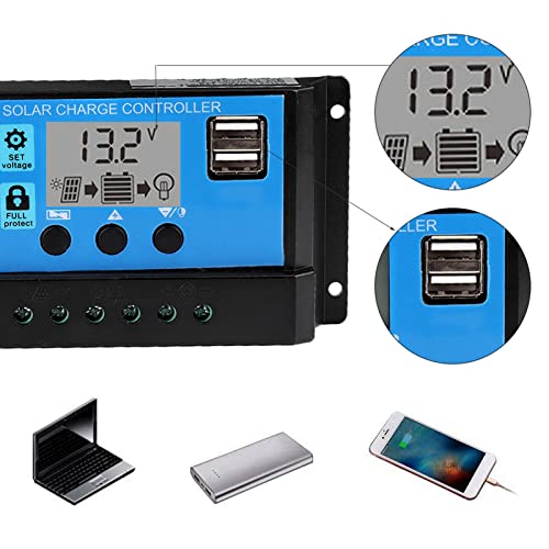 Solar Charge Controller 12V 24V,60A Auto Solar Charge Controller Solar Panel Battery Regulator Dual USB LCD Display,Solar Charge Controller PWM Controller(60A)