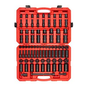 tekton 1/2 inch drive 6-point impact socket set, 87-piece (5/16-1-1/4 in., 8-32 mm) | sid92407