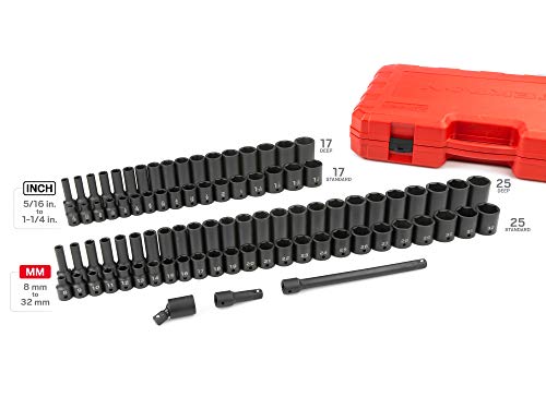 TEKTON 1/2 Inch Drive 6-Point Impact Socket Set, 87-Piece (5/16-1-1/4 in., 8-32 mm) | SID92407