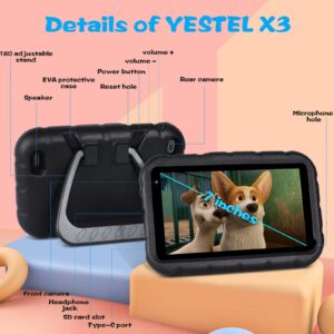 YESTEL Kids Tablet 7" Android 11 Tablets Urtra-Responsive Tablet for Kids 2GB RAM 32GB | Shock- Proof Case | Reversible Stand | and More - Black