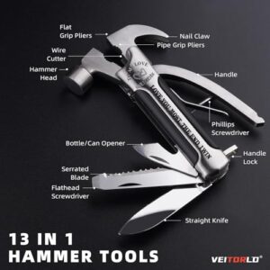 VEITORLD All in One Survival Tools Hammer Multitool with Engraved Wooden Box, Stocking Stuffers for Husband Him, Gifts for Husband for Christmas, Husband Gifts from Wife, I Love You Gifts for Him