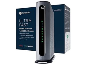 motorola mg8702 | docsis 3.1 cable modem + wi-fi router (high speed combo) with intelligent power boost | ac3200 wi-fi speed | approved for comcast xfinity, cox, and charter spectrum