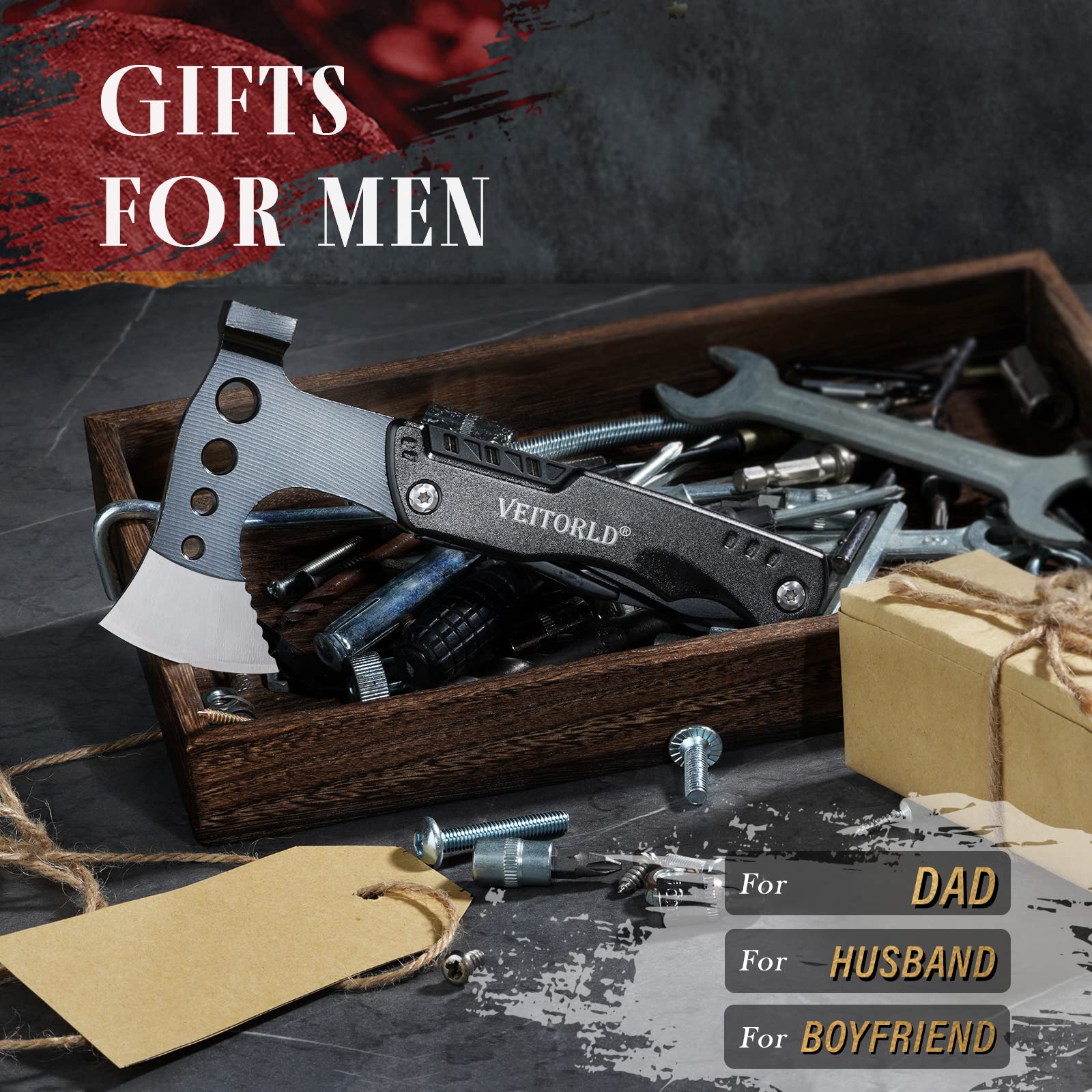 VEITORLD Multitool Axe Hammer Camping Accessories, Stocking Stuffers for Men, Gifts for Mens for Christmas, Dad Gifts for Men Who Have Everything, Birthday Gifts for Him Grandpa Husband Women