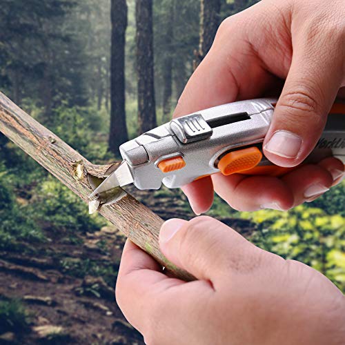 WORKLION Heavy-Duty Utility Knife Retractable: Zinc Alloy Body & Rubber Grip Handle & Retractable 3 Position & Blades Storage Design & Extra 5 Blades Refills - Safe Box Cutter