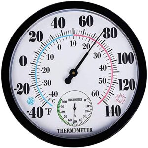 indoor outdoor thermometer hygrometer, lirches outdoor thermometer large numbers, decorative outdoor thermometers for patio, no battery needed wall thermometer round 10" in diameter