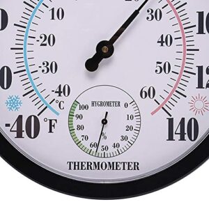 Indoor Outdoor Thermometer Hygrometer, Lirches Outdoor Thermometer Large Numbers, Decorative Outdoor Thermometers for Patio, No Battery Needed Wall Thermometer Round 10" in Diameter