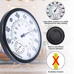 Indoor Outdoor Thermometer Hygrometer, Lirches Outdoor Thermometer Large Numbers, Decorative Outdoor Thermometers for Patio, No Battery Needed Wall Thermometer Round 10" in Diameter