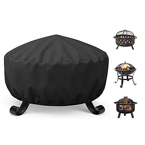 SUPTEMPO Fire Pit Cover Round for Fire Pit 22 Inch - 34 Inch, 420D Heavy Duty Fire Pit Cover, Outdoors Waterproof Windproof Anti-UV