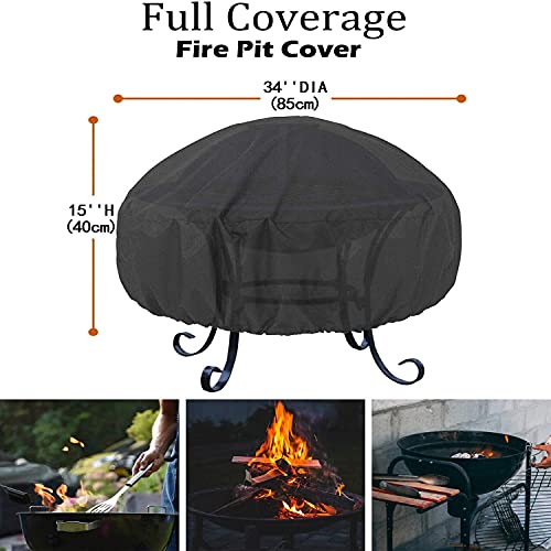 SUPTEMPO Fire Pit Cover Round for Fire Pit 22 Inch - 34 Inch, 420D Heavy Duty Fire Pit Cover, Outdoors Waterproof Windproof Anti-UV