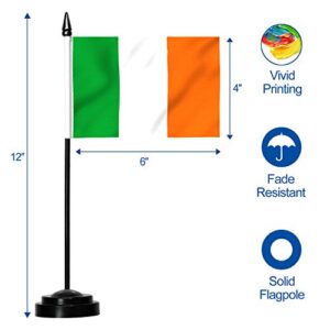 ANLEY Ireland Deluxe Desk Flag Set - 6 x 4 Inch Miniature Irish Desktop Flag with 12" Solid Pole - Vivid Color and Fade Resistant - Black Base and Spear Top