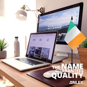 ANLEY Ireland Deluxe Desk Flag Set - 6 x 4 Inch Miniature Irish Desktop Flag with 12" Solid Pole - Vivid Color and Fade Resistant - Black Base and Spear Top