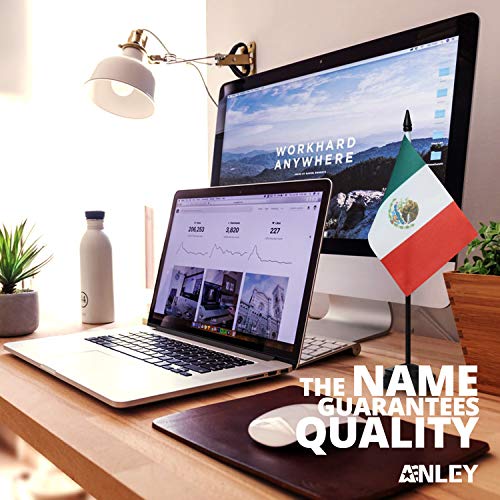 Anley Mexico Deluxe Desk Flag Set - 6 x 4 Inch Miniature Mexican Desktop Flag with 12" Solid Pole - Vivid Color and Fade Resistant - Black Base and Spear Top