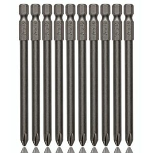 vesttio phillips cross slot ph2#2 long screwdriver bit set 10pcs 1/4 inch hex shank 4 inch/100 mm length s2 steel with magnetic for power screwdriver drill impact driver