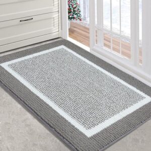 refetone indoor doormat, front back door mat 20"x32" absorbent rubber backing non slip door mats, machine washable low-profile entry rug, resist dirt inside floor mat door rugs for entryway, grey