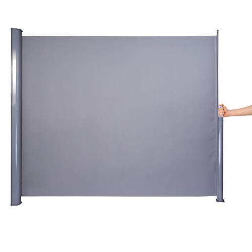 LUCKYERMORE 118”L x 78.7" H Folding Retractable Side Awning Wall, Cut View and Add a Private Space, Waterproof, UV-Resistant Sun Shade Wind Screen Easy-Assembled, Pole Post Mounted, Gray