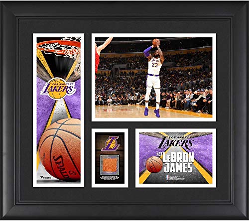 LeBron James Los Angeles Lakers Framed 15" x 17" Player Collage with a Piece of Team-Used Basketball - NBA Player Plaques and Collages