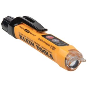 klein tools ncvt3p dual range non contact voltage tester, 12 - 1000v ac pen, flashlight, audible and flashing led alarms, pocket clip green