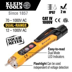 Klein Tools NCVT3P Dual Range Non Contact Voltage Tester, 12 - 1000V AC Pen, Flashlight, Audible and Flashing LED Alarms, Pocket Clip green