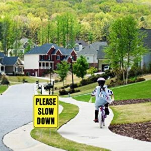 2PC Please Slow Down Signs with Stake, 13"x17" - Double Sided Signs - Corrugated Plastic - Kids Playing Sign for Street - Children at Play Safety Signs