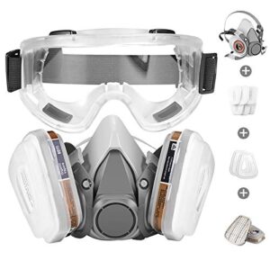 respirator mask,half facepiece gas mask with safety glasses reusable professional breathing protection against dust,chemicals,pesticide and organic vapors, perfect for painters and diy project