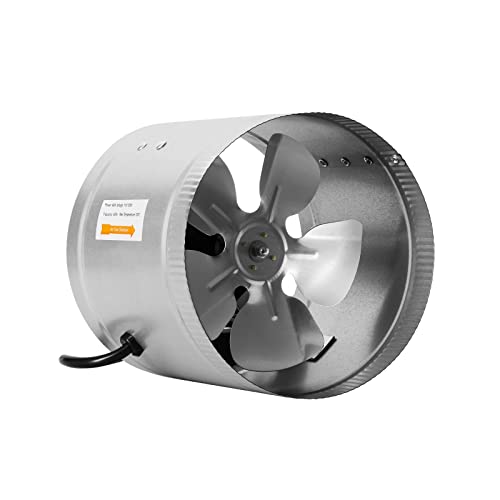 iPower 8 Inch 420 CFM Inline Duct Vent Blower Booster Fan for HVAC Exhaust and Intake 5.5' Grounded Power Cord, Low Noise, Silver, 8 inch