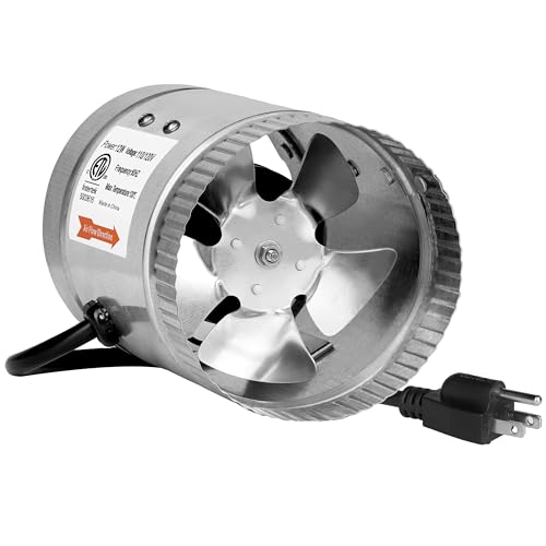 iPower 4 Inch 100 CFM Booster Fan Inline Duct Vent Blower for HVAC Exhaust and Intake 5.5' Grounded Power Cord, Low Noise, Silver