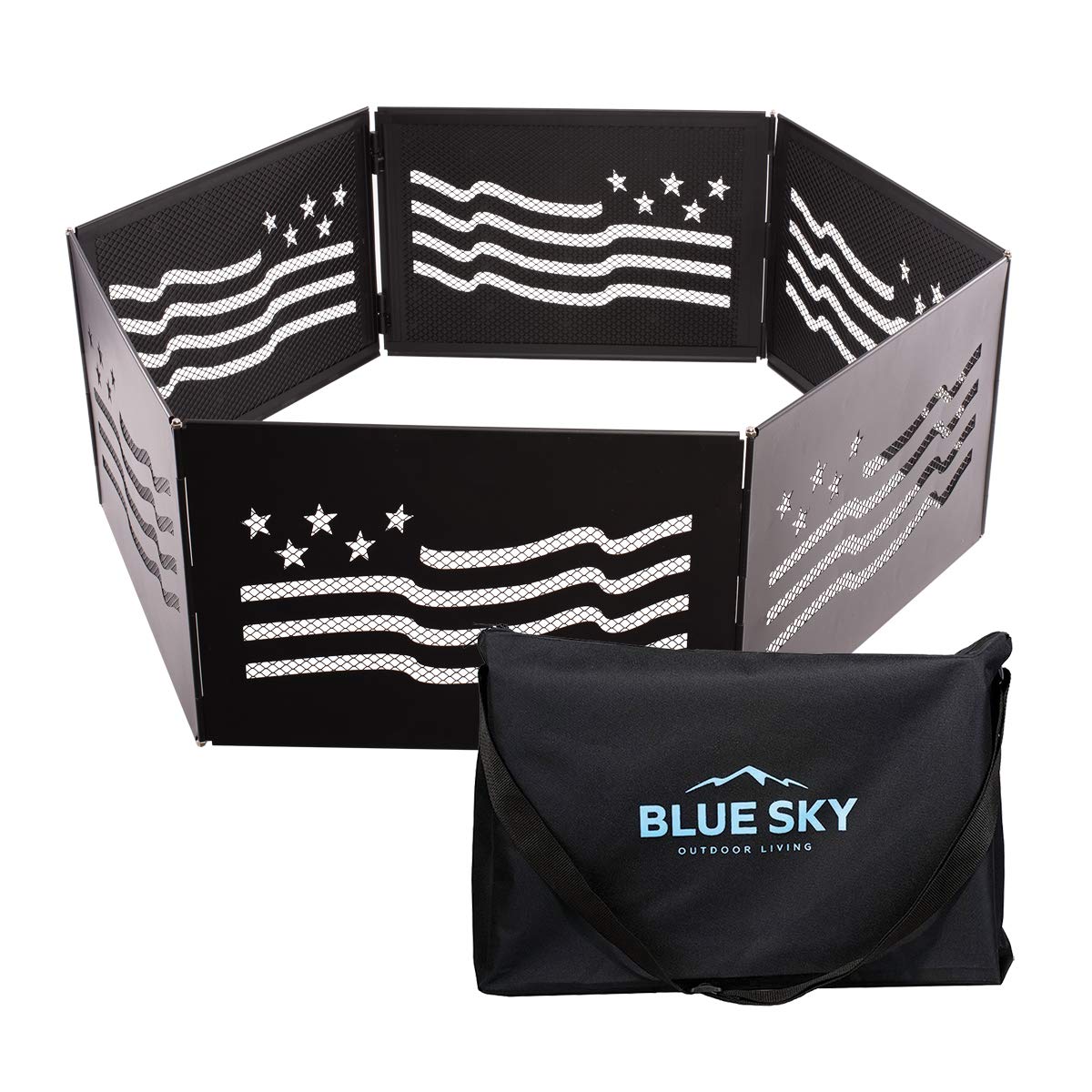 Blue Sky Outdoor Living 36" x 12" Zion Portable Folding Fire Ring, Steel Mesh Foldable Fire Ring, Stars and Stripes, Black