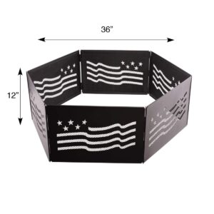 Blue Sky Outdoor Living 36" x 12" Zion Portable Folding Fire Ring, Steel Mesh Foldable Fire Ring, Stars and Stripes, Black