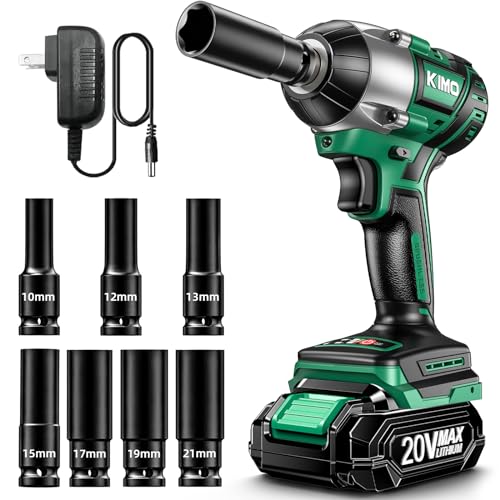 K I M O 1/2 Inch Cordless Impact Wrench, Green, Metal