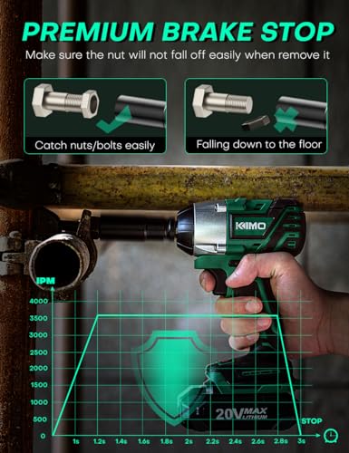 K I M O 1/2 Inch Cordless Impact Wrench, Green, Metal